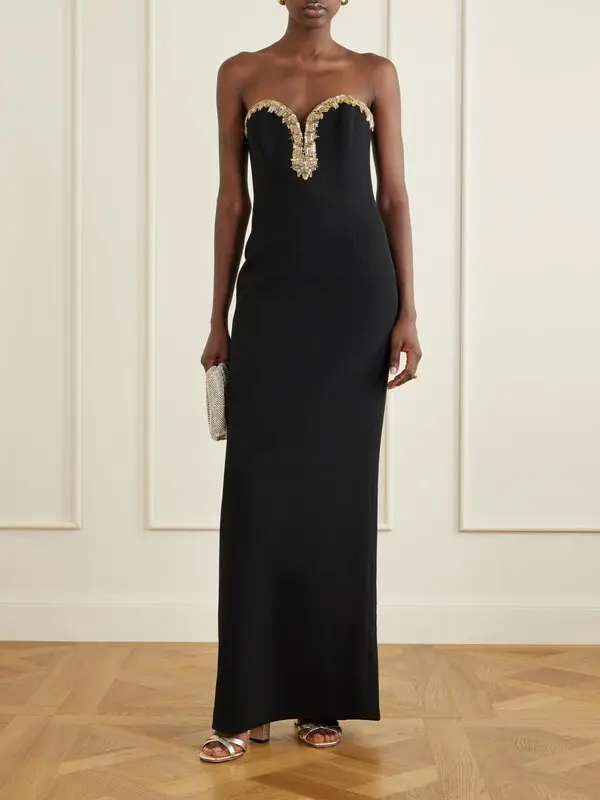 Rebecca Vallance Alexandrite Embellished Strapless Cady Gown - Black