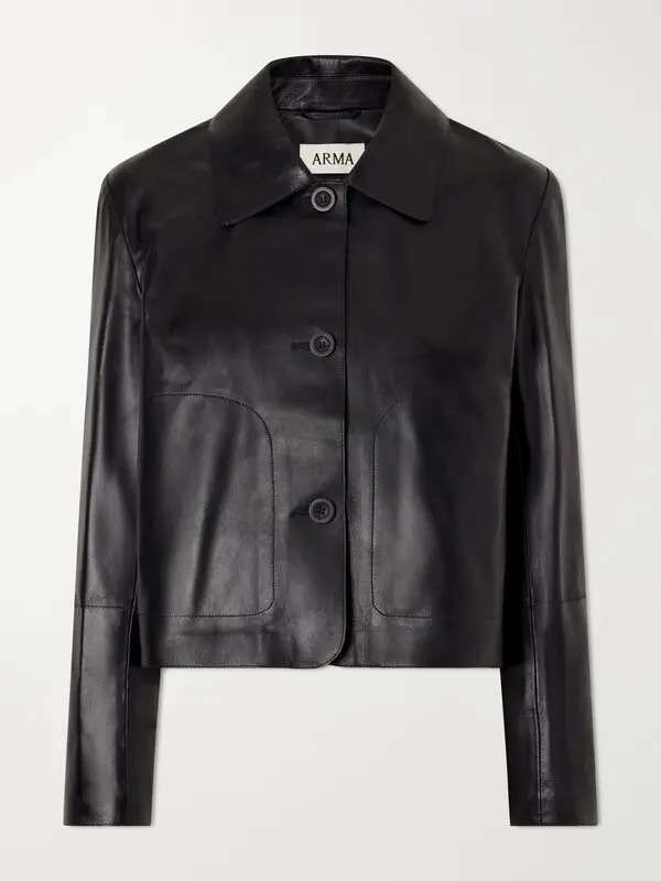 ARMA Cropped Leather Chore Jacket - Black