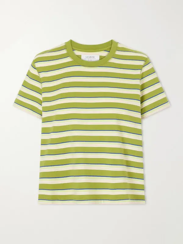 LA LIGNE Cropped Striped Cotton T-shirt - Green