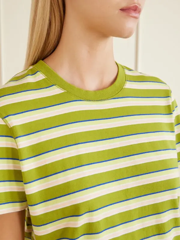 LA LIGNE Cropped Striped Cotton T-shirt - Green