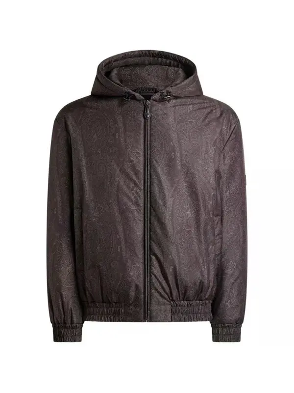 Etro Padded Bomber Jacket With Hood And Arnica Motif - Brown