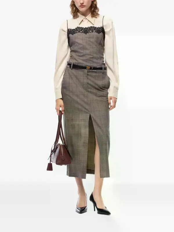 Pinko Midi Skirt With Prince Of Wales Check And Front Slit