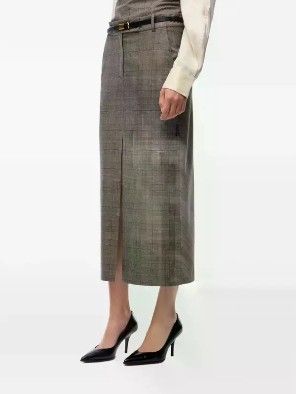 Pinko Midi Skirt With Prince Of Wales Check And Front Slit