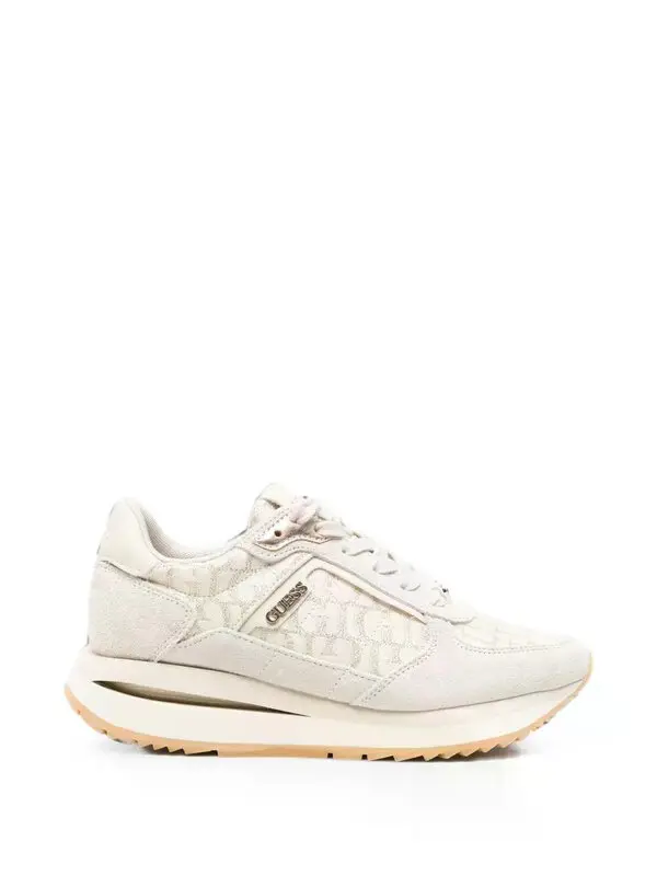 Guess Logo-print Suede Panel Sneakers - Neutrals