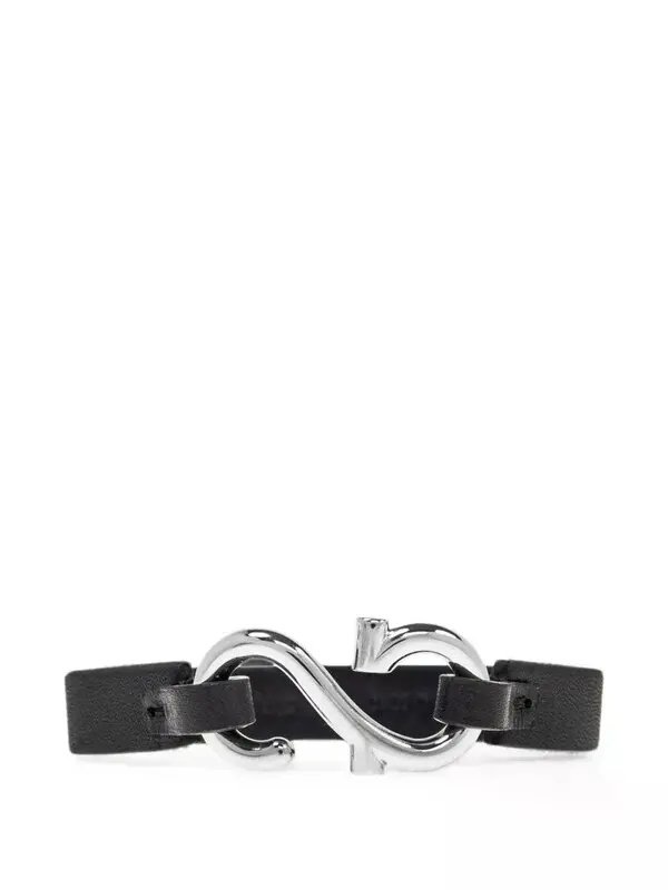 FERRAGAMO Gancini Leather Bracelet - Silver