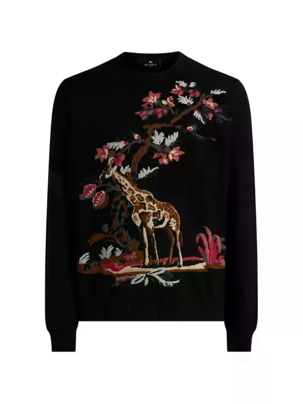 Etro Wool And Cashmere-blend Jacquard Sweater With Giraffe Motif