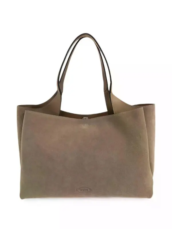 TOD'S Calf Suede Logo-debossed Tote Bag - Neutrals