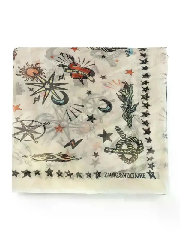 Zadig&Voltaire Kerry Tattoo-print Scarf - Neutrals