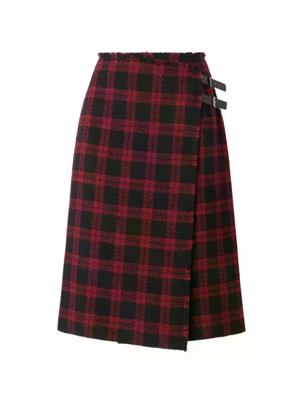Pinko Tartan-check Buckled Midi Skirt - Red