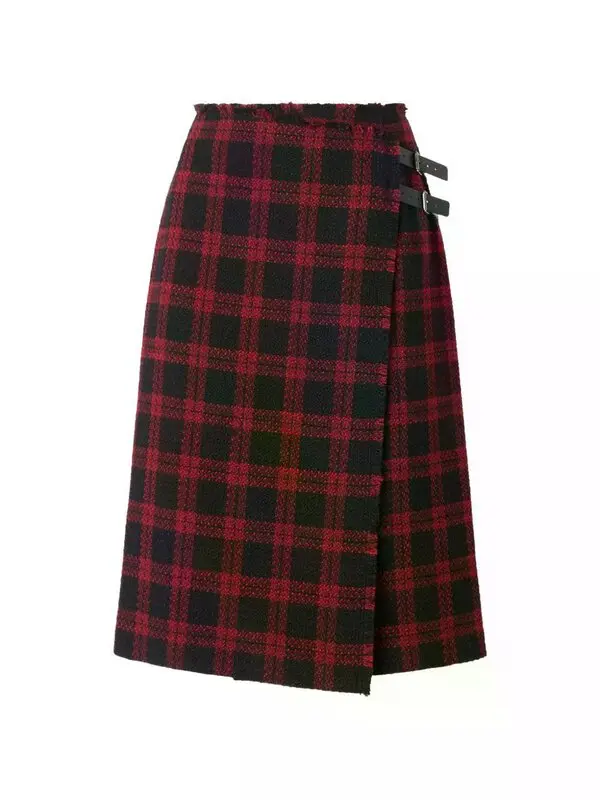 Pinko Tartan-check Buckled Midi Skirt - Red