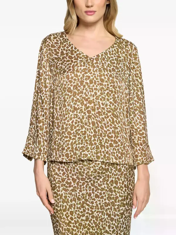 BETTY BARCLAY Leopard Print V-neck Blouse - Brown