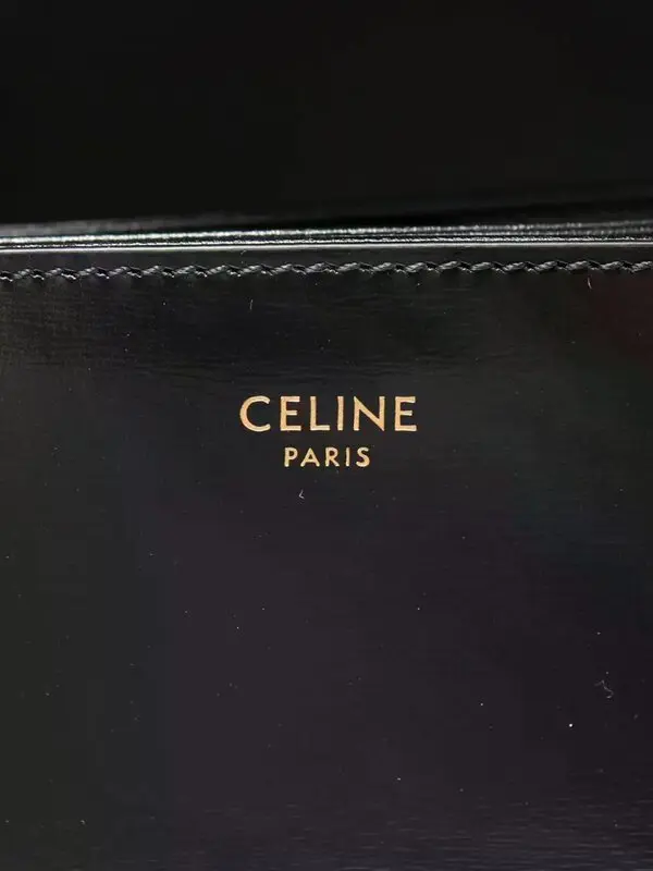 Celine Classique Triomphe Crossbody Bag In Shiny Calfskin - Black