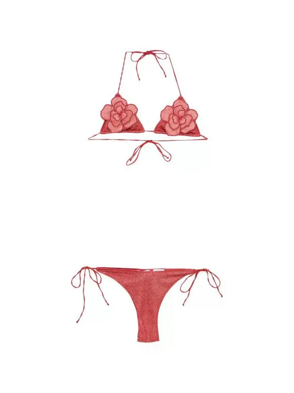 Oseree Floral Appliqué Bikini - Red
