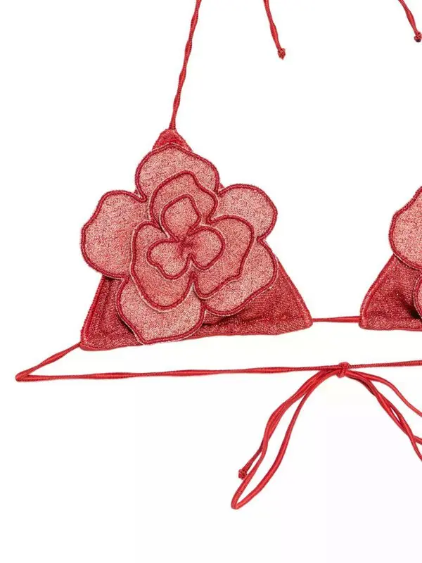 Oseree Floral Appliqué Bikini - Red