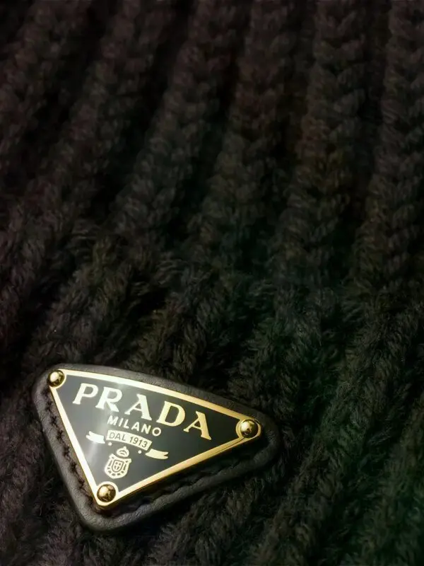 Prada Ribbed Wool Beanie With Enamel Triangle Logo