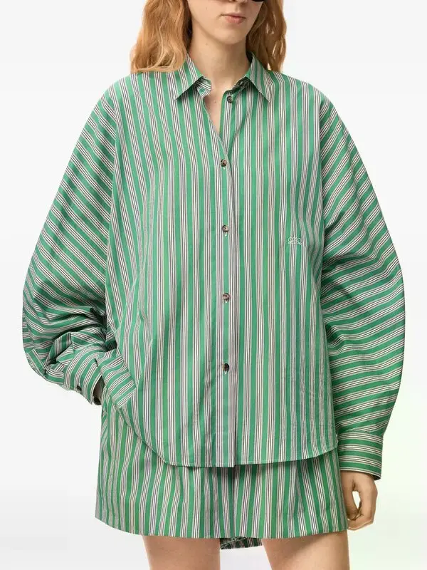 Loewe Striped Embroidered Anagram Shirt - Green