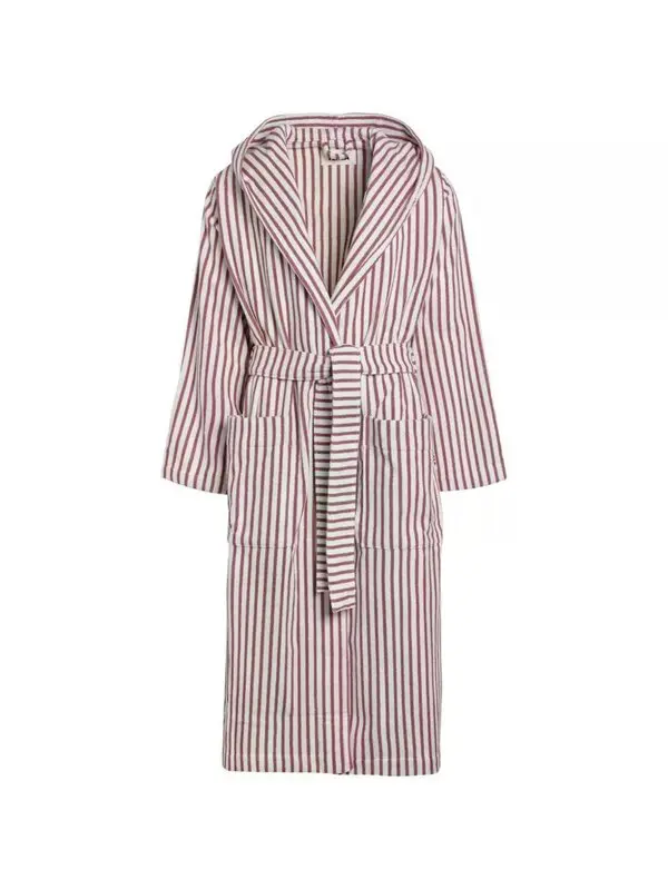 TEKLA Striped Hooded Dressing Gown - Red