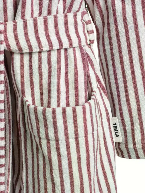 TEKLA Striped Hooded Dressing Gown - Red