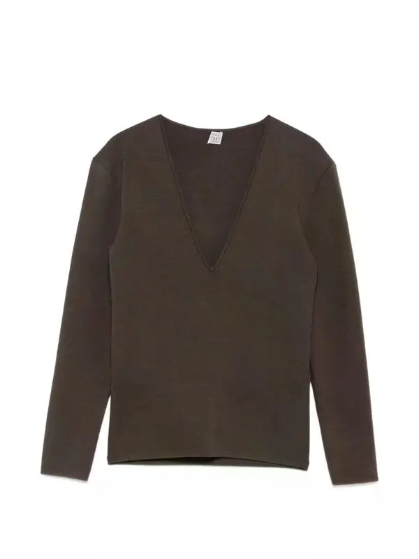 TOTEME V-neck Long-sleeve Ribbed Knit Sweater - Brown