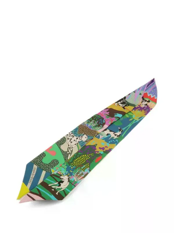 Hermès Twilly Dog-print Scarf - Green