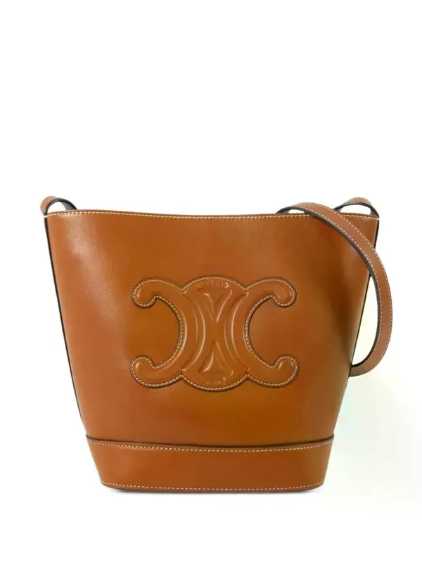 Celine Triomphe Leather Bucket Bag - Brown