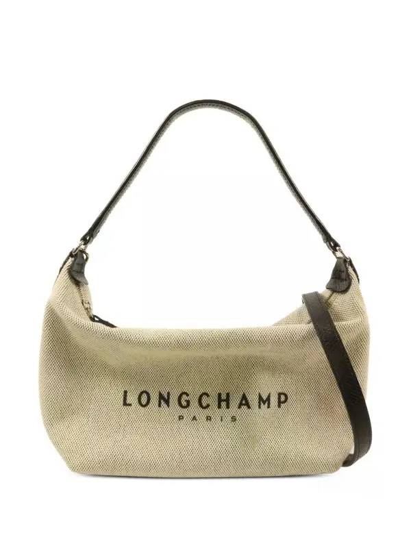 Longchamp Logo Print Canvas Shoulder Bag - Neutrals
