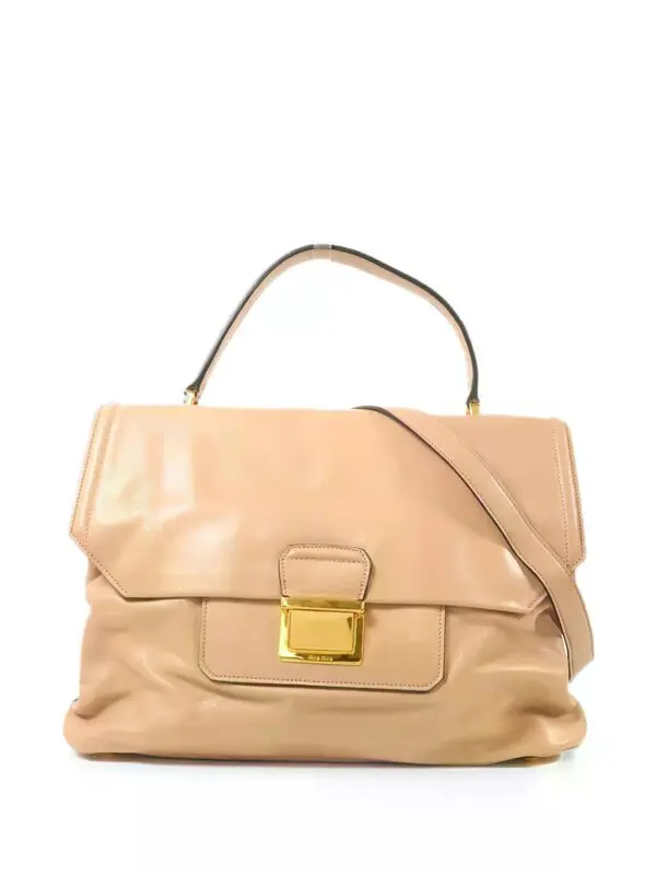 Miu Miu Leather Foldover Shoulder Bag - Neutrals