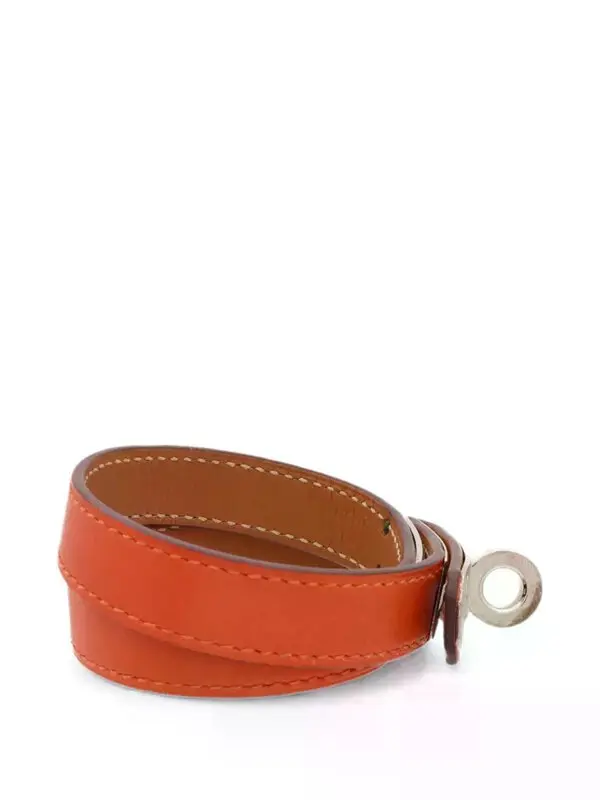 Hermès Orange Leather Double Tour Kelly Bracelet With Palladium-plated Hardware - Silver