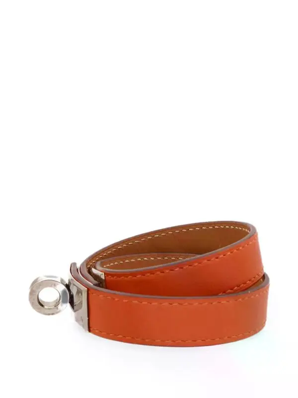 Hermès Orange Leather Double Tour Kelly Bracelet With Palladium-plated Hardware - Silver