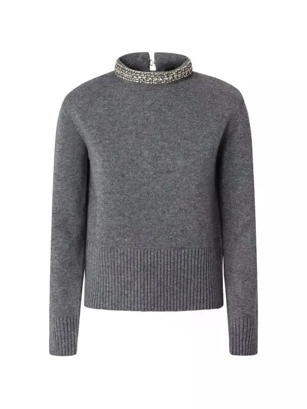 Pinko Crystal-embellished Mock Neck Sweater - Grey