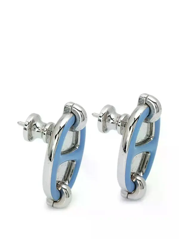 Hermès Mini Maillon Enamel Earrings - Silver