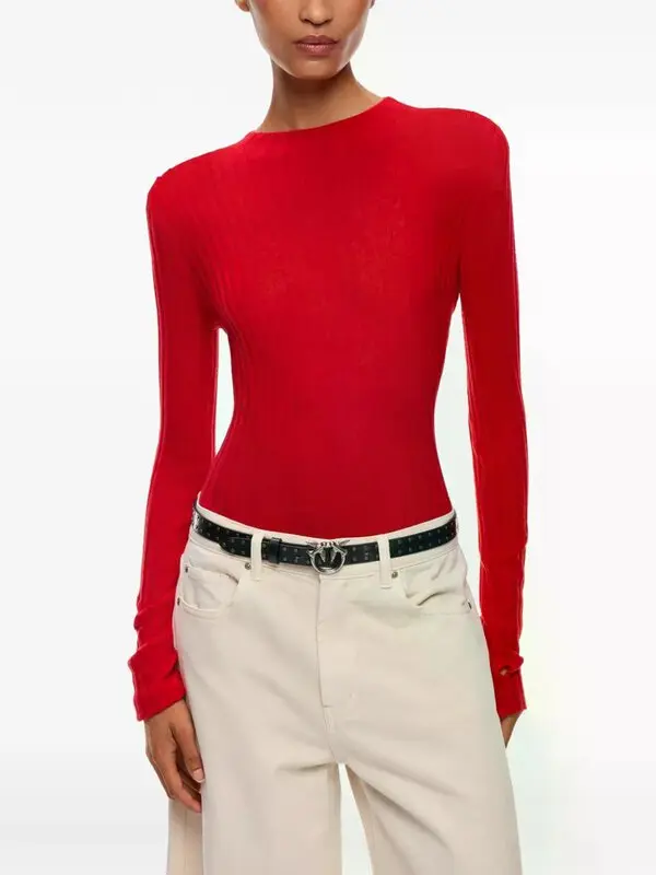 Pinko Ribbed Mock Neck Long Sleeve Sweater - Red
