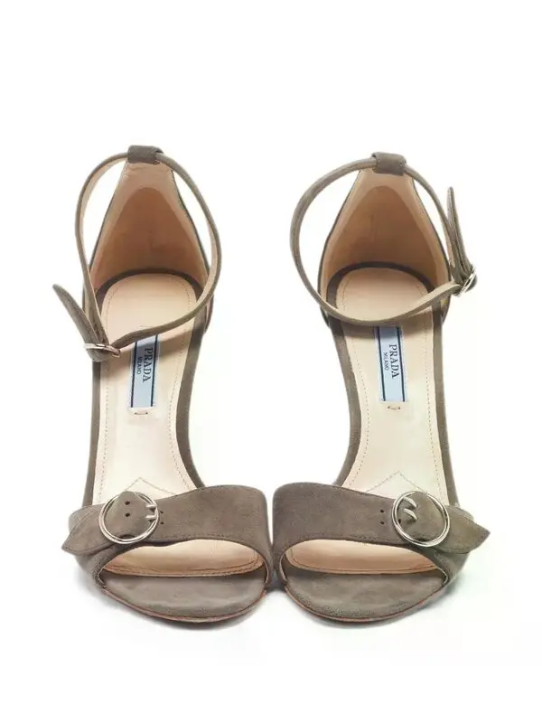 Prada Suede Buckle Detail Ankle Strap Stiletto Sandals