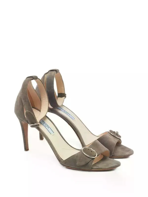 Prada Suede Buckle Detail Ankle Strap Stiletto Sandals