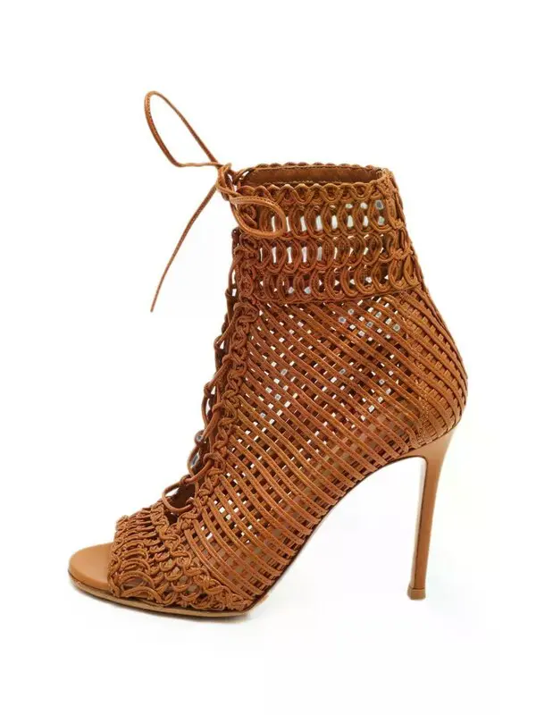 GIANVITO ROSSI Woven Lace-up Ankle Boots - Brown