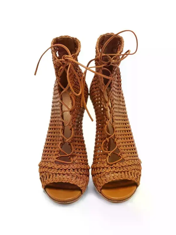 GIANVITO ROSSI Woven Lace-up Ankle Boots - Brown
