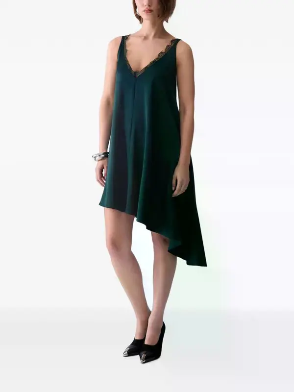 Liu Jo Asymmetrical Satin And Lace V-neck Dress - Green