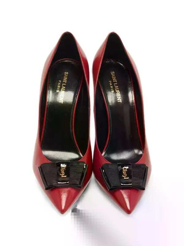 Saint Laurent Leather Pointed Toe Bow Pumps