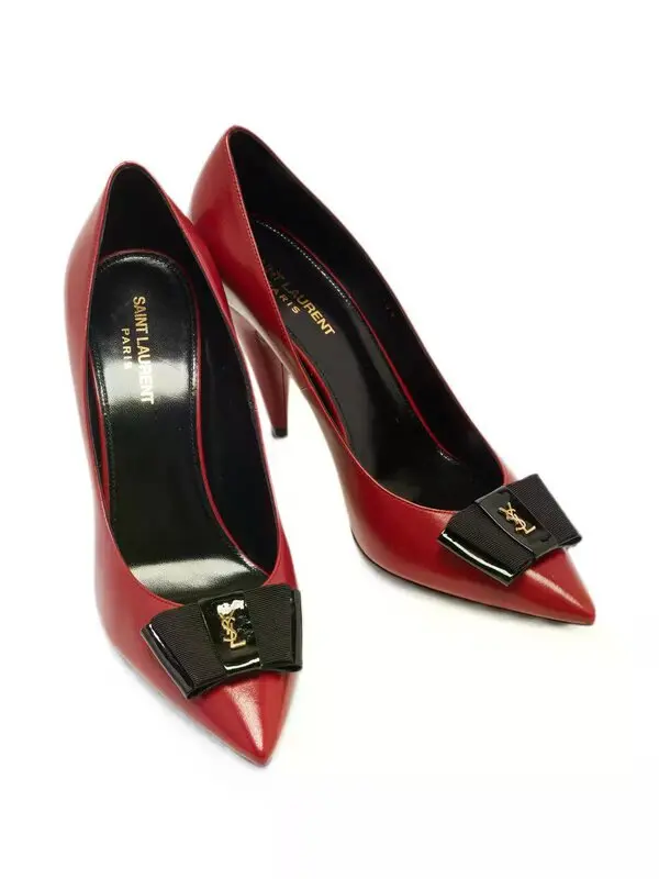 Saint Laurent Leather Pointed Toe Bow Pumps
