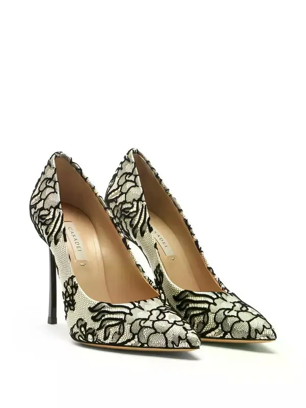 Casadei Pandora Lace Overlay Pointed Toe Pumps