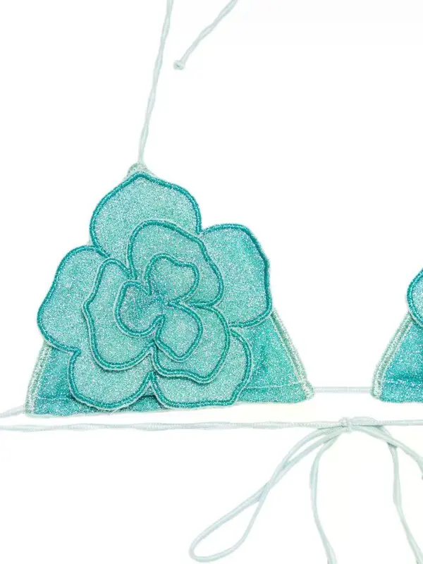 Oseree Triangle Bikini With Floral Appliqu - Blue