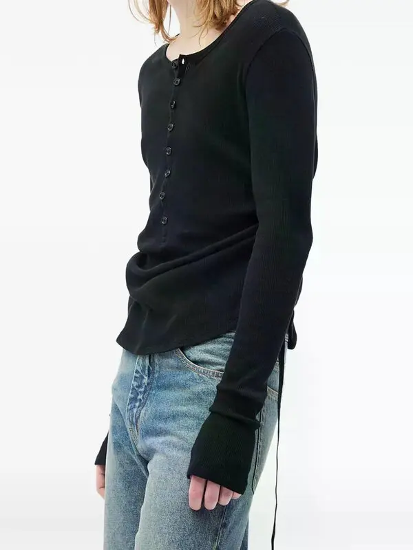 ANN DEMEULEMEESTER Ribbed-knit Henley Sweater