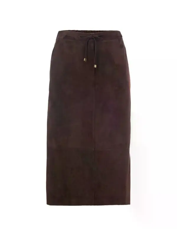 Max Mara Suede Drawstring Midi Skirt - Brown