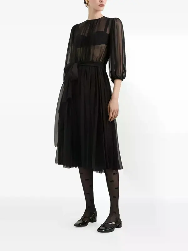 Dolce & Gabbana Midi Chiffon Dress With Pleated Skirt