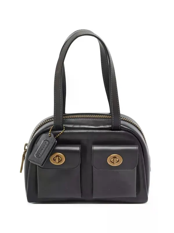 COACH Twin Turnlock Leather Satchel Bag - Black