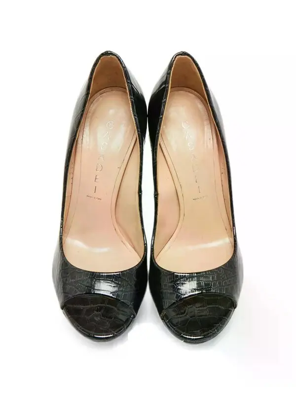 Casadei Leather Croc-embossed Peep Toe Platform Stiletto Heel Pumps