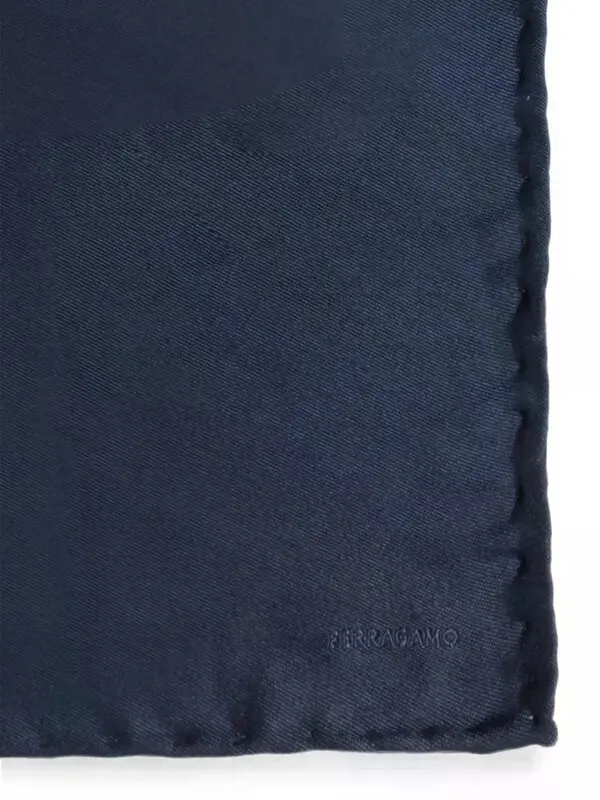 FERRAGAMO Logo-debossed Silk Pocket Square - Blue