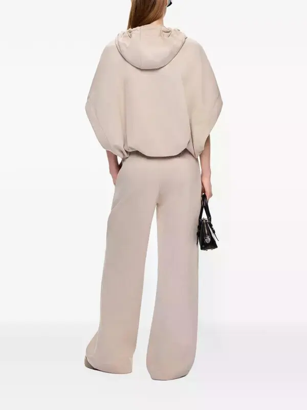 Pinko Short-sleeve Zip-up Hoodie With Chain Drawstrings - Neutrals