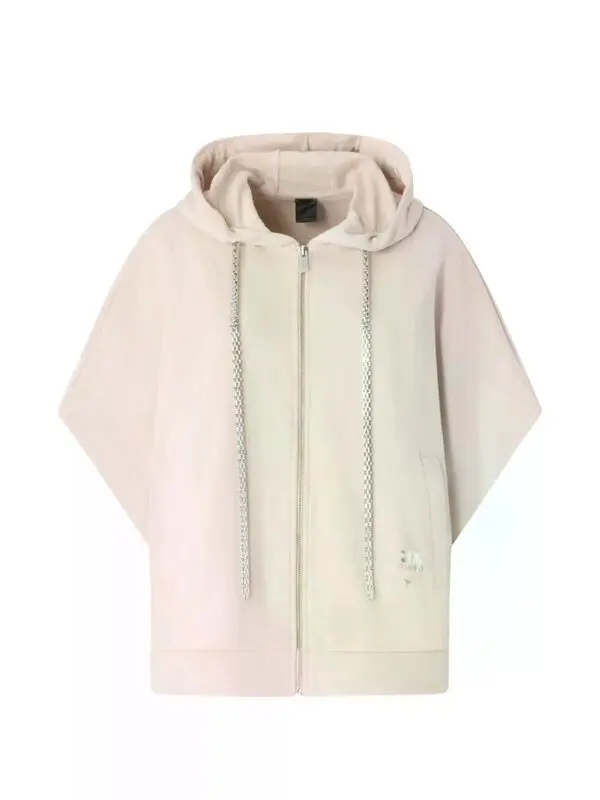 Pinko Short-sleeve Zip-up Hoodie With Chain Drawstrings - Neutrals