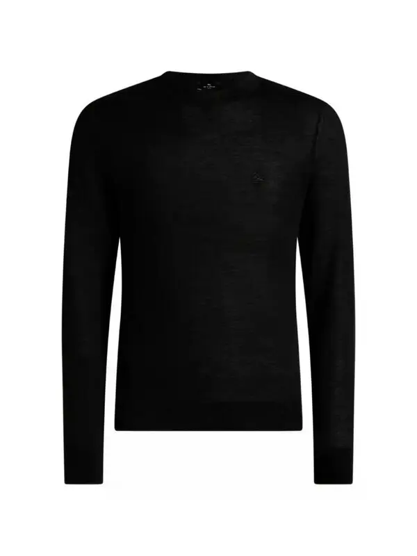 Etro Wool And Silk Sweater With Pegaso Embroidery - Black